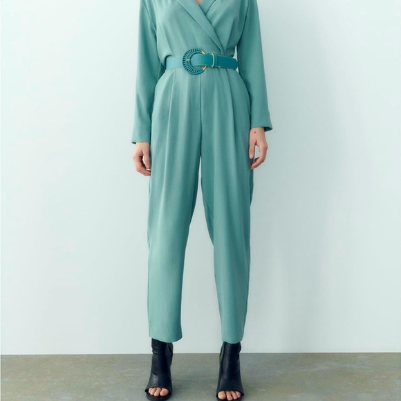 Zara | Pants & Jumpsuits | Zara Turquoise Jumpsuit | Poshmark